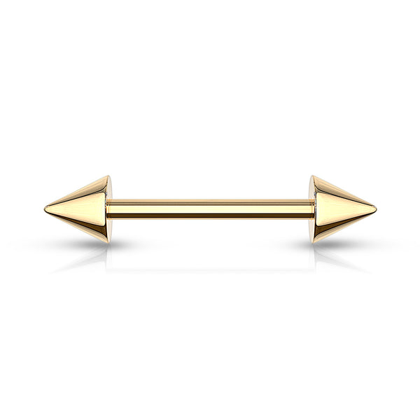 Spike End Barbell Gold IP Over 316L Surgical Steel | Factory Edge